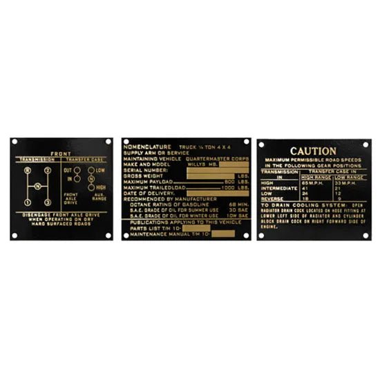 Dashboard Data Plate Set (Series 2), Mid 1942, MB Willys Jeep – The ...