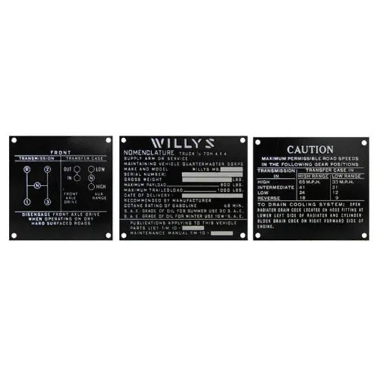 Dashboard Data Plate Set (Series 3), End 1942, MB Willys Jeep – The ...