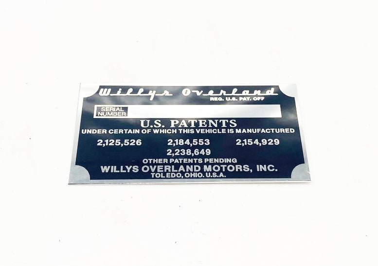 Serial Registration Data Plate, 1947-1963, Willys Pickup, Jeepster, St ...